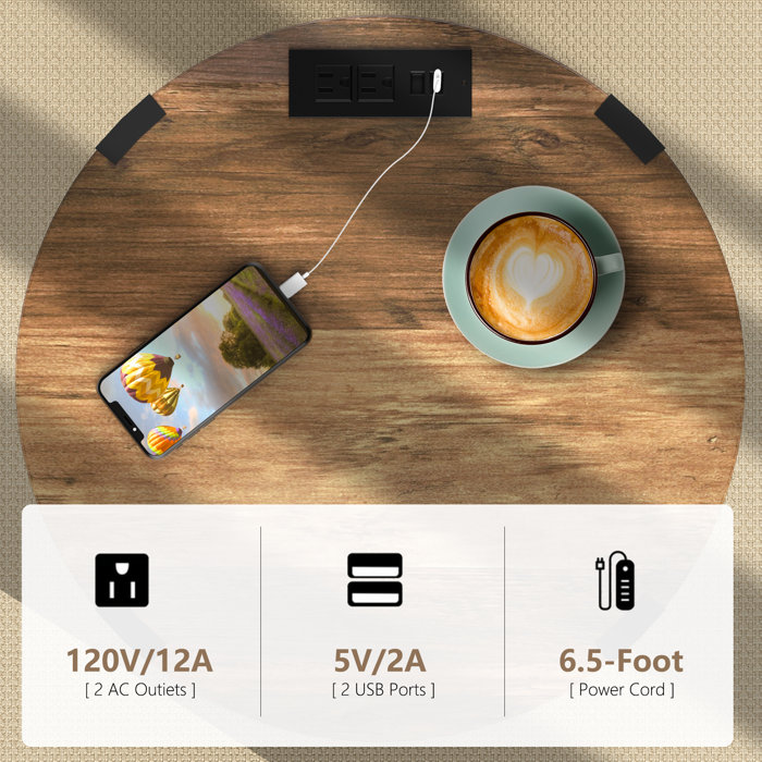 17 Stories Jalanda Tall End Table with 2 USB Ports, 2 Power Outlets, and 2-Tier Storage Shelves ...